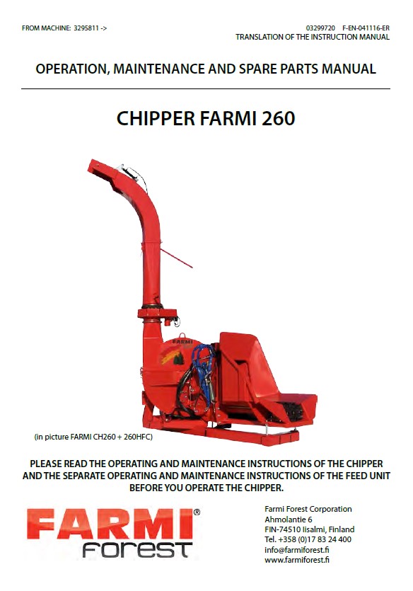 CH260 ohje- ja varaosakirja | Farmi Forest Shop